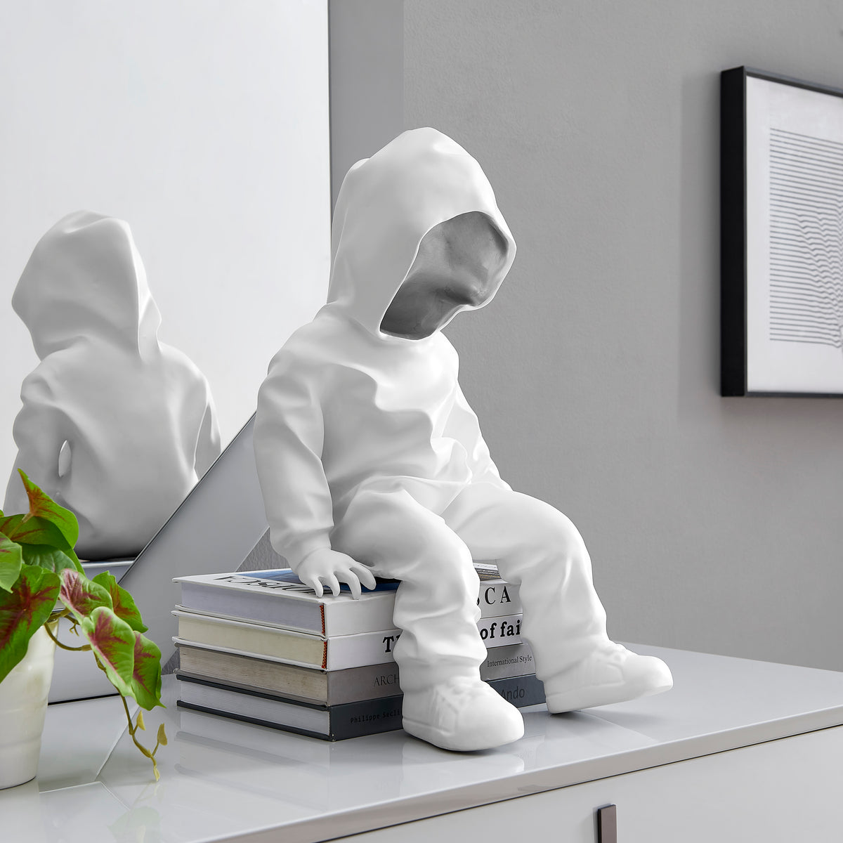 Cool Dude with Hoodie Sculpture // White & Chrome – Finesse Decor